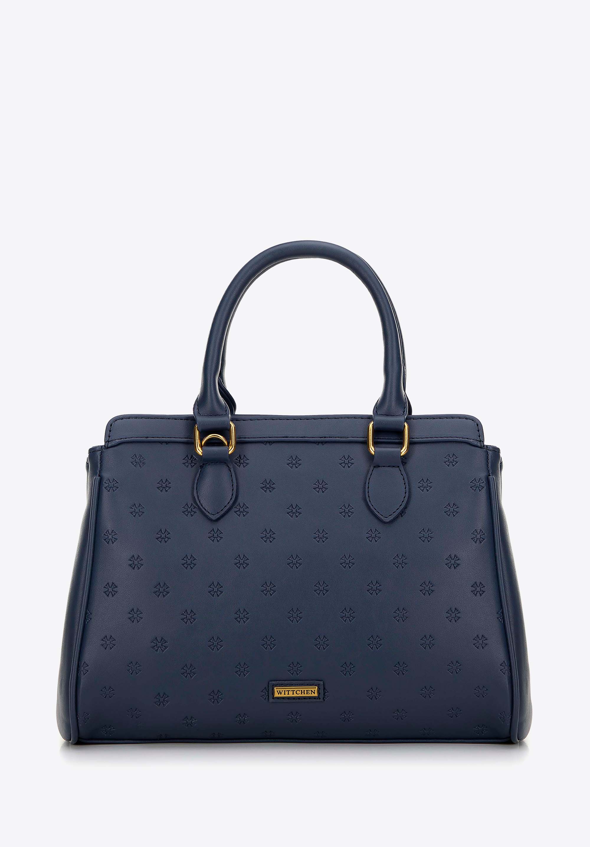 Women's black faux leather tote bag with embossed monogram I WITTCHEN ...