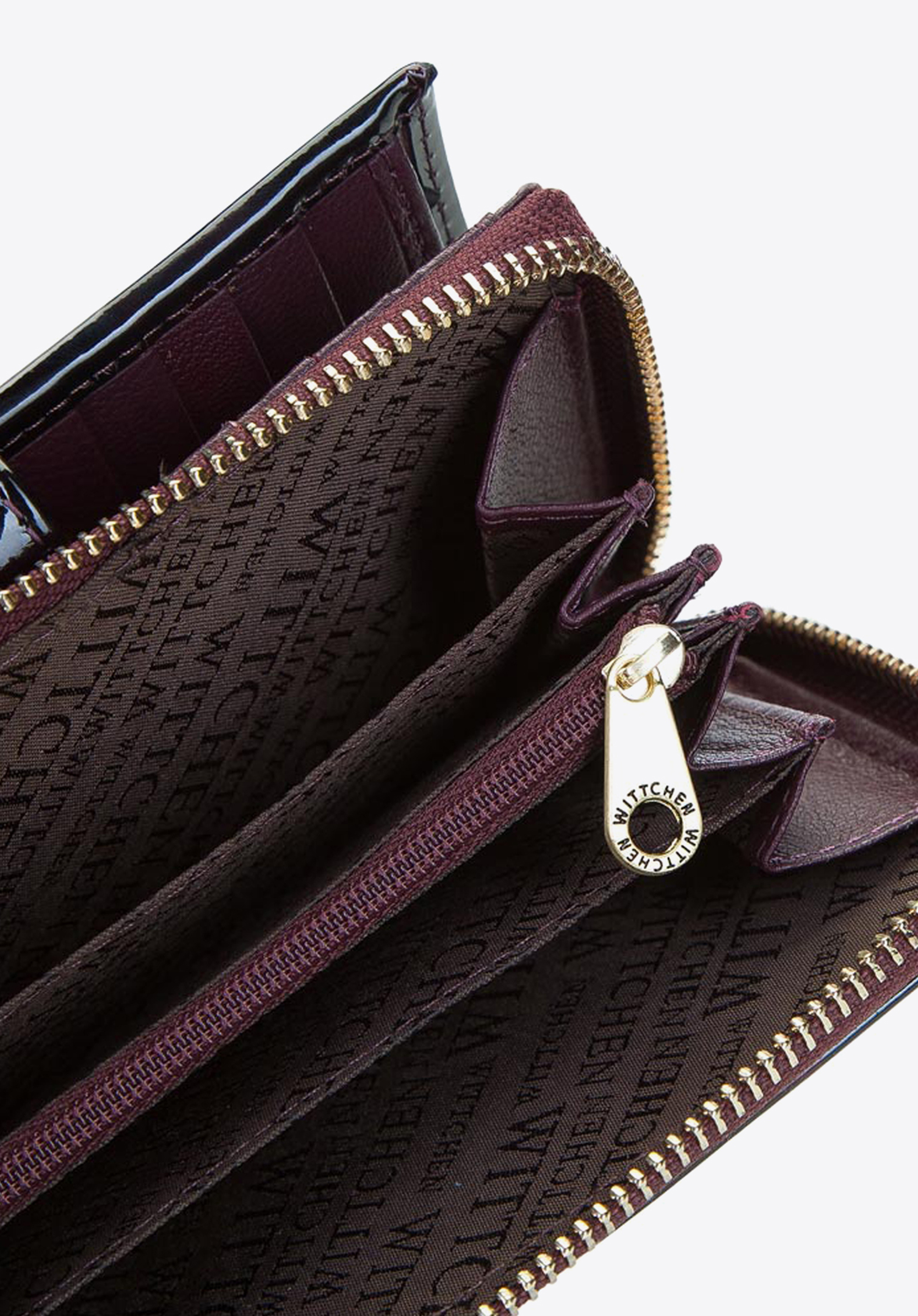 Large tortoise shell patent leather wallet with RFID protection I WITTCHEN