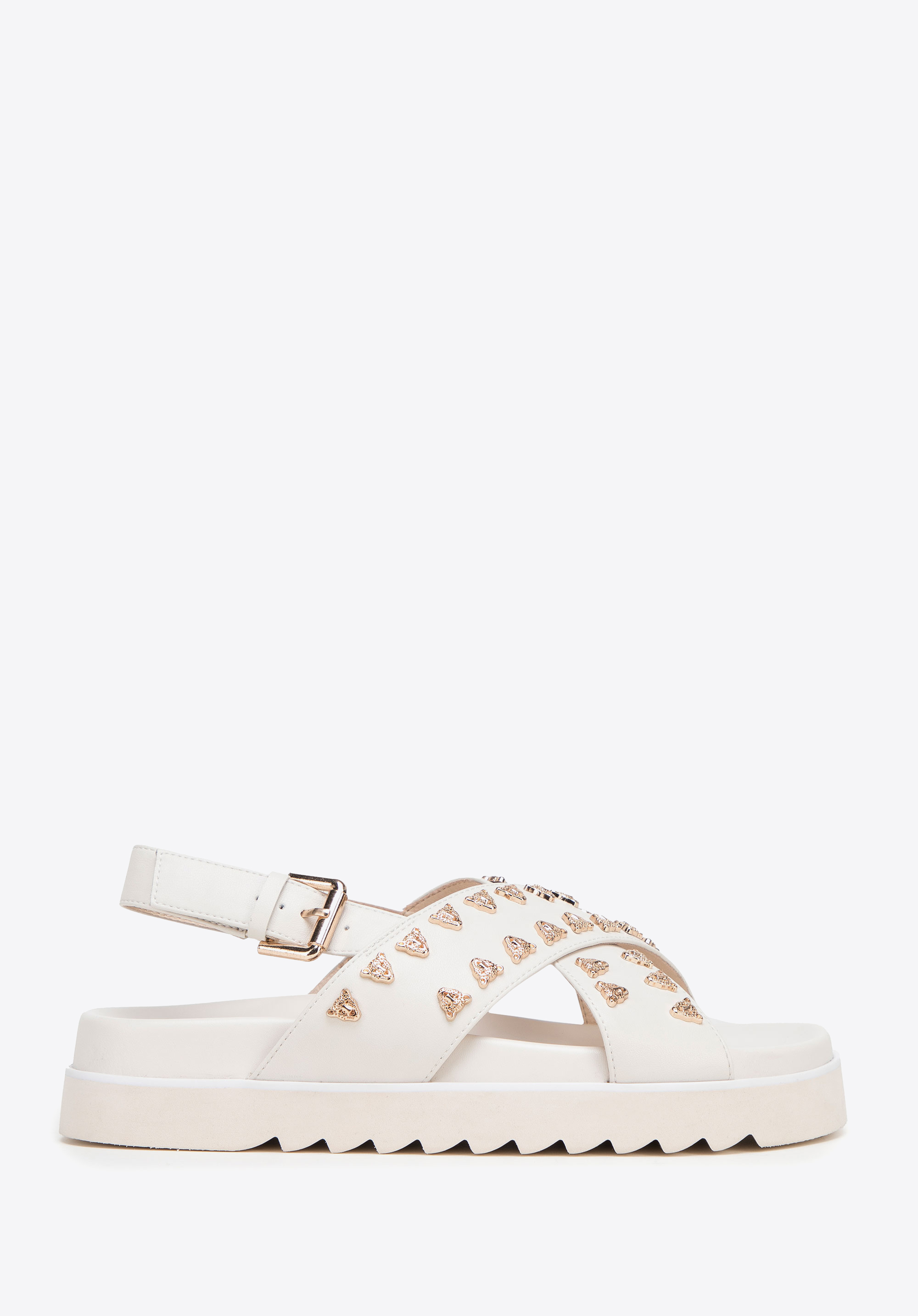 Women's cream leather platform sandals with decorative stud details I ...